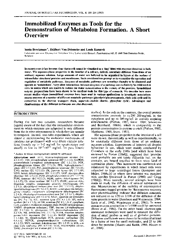 (PDF) Immobilized enzymes as tools for the demonstration of metabolon ...