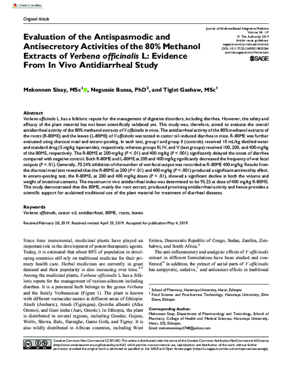 (PDF) Evaluation of the Antispasmodic and Antisecretory Activities of ...