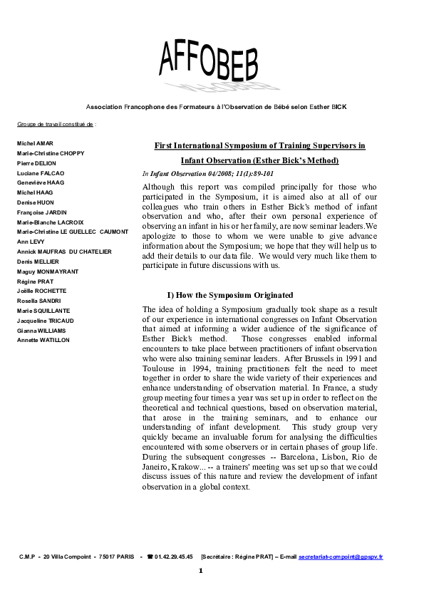 (PDF) Association Francophone des Formateurs à l'Observation de Bébé ...