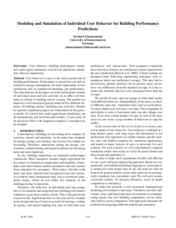 (PDF) Modeling and simulation of individual user behavior for building performance predictions ...