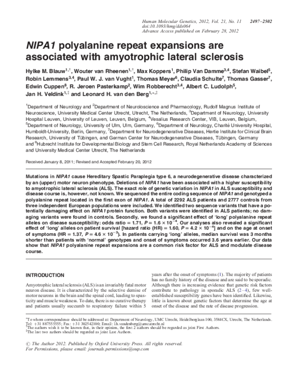 (PDF) NIPA1 polyalanine repeat expansions are associated with ...