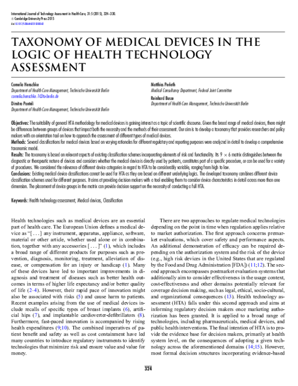 (PDF) Taxonomy of Medical Devices in the Logic of Health Technology ...