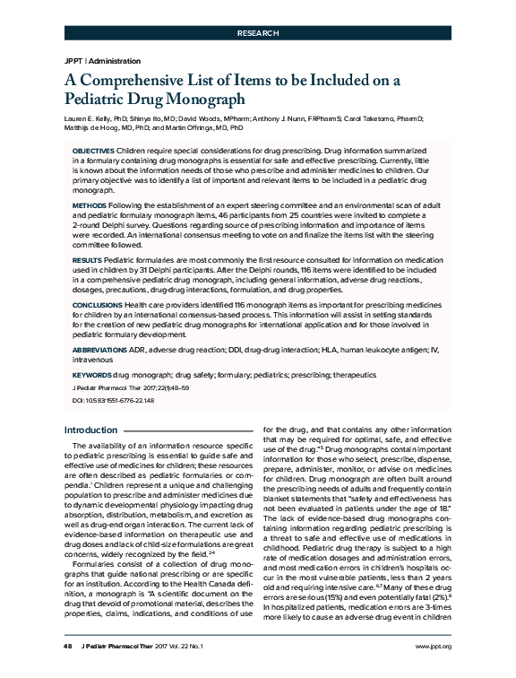 (PDF) A Comprehensive List of Items to be Included on a Pediatric Drug ...