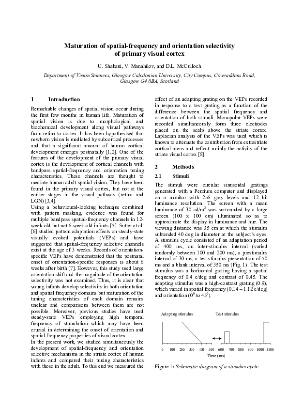 Pdf Maturation Of Spatial Frequency And Orientation Selectivity Of Primary Visual Cortex