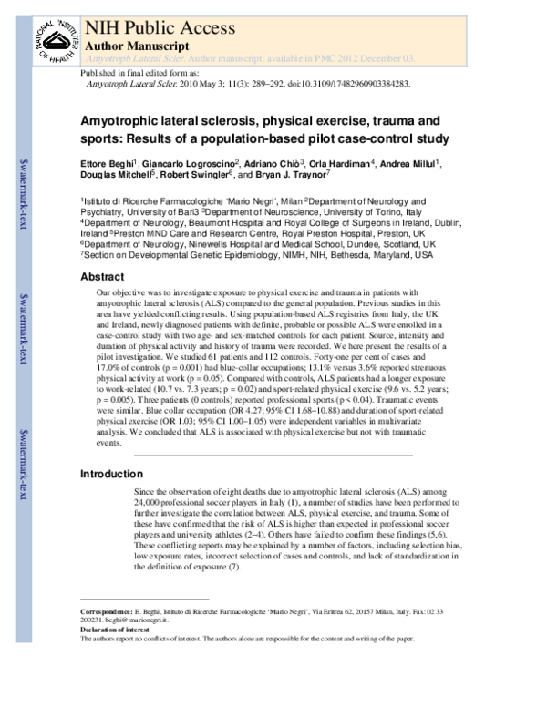 (PDF) Amyotrophic lateral sclerosis, physical exercise, trauma and ...