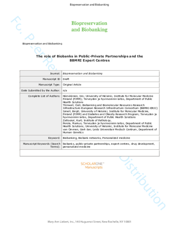 (PDF) Role of Academic Biobanks in Public–Private Partnerships in the European Biobanking and ...