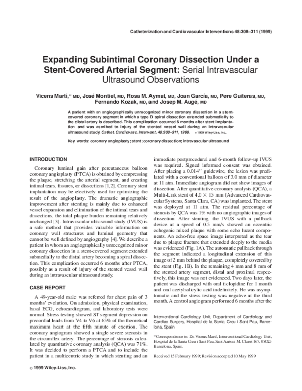 (PDF) Expanding subintimal coronary dissection under a stent‐covered ...