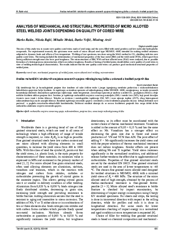 (PDF) Analysis of mechanical and structural properties of micro alloyed steel welded joints ...