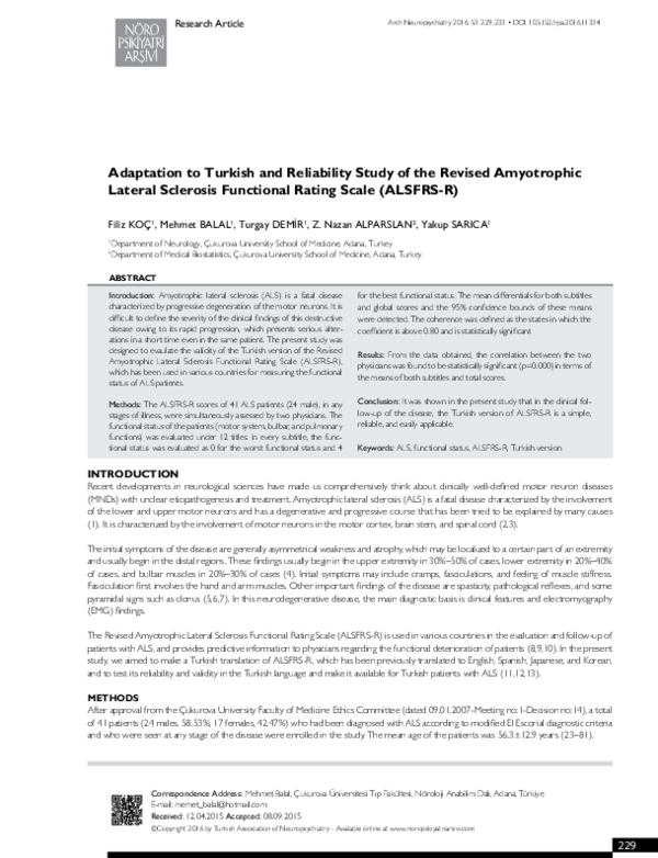 (PDF) The Adaptation to Turkish and Reliability Study of The Revised ...
