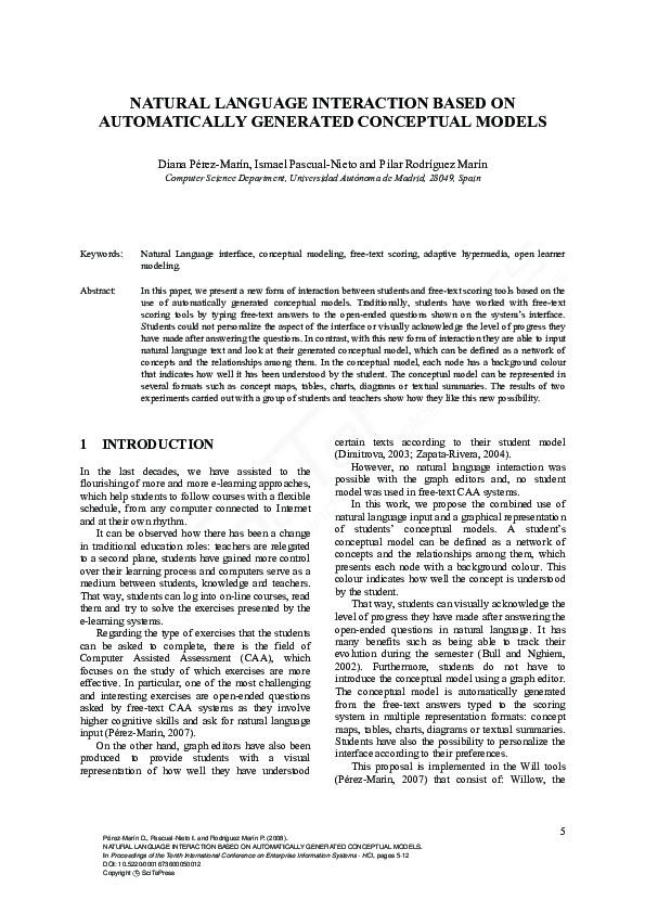 (PDF) Natural Language Interaction Based on Automatically Generated Conceptual Models