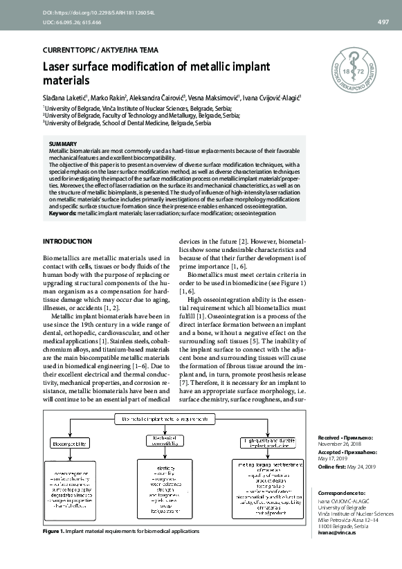 (PDF) Laser surface modification of metallic implant materials