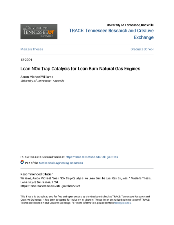 (PDF) Lean NOx Trap Catalysis for Lean Burn Natural Gas Engines