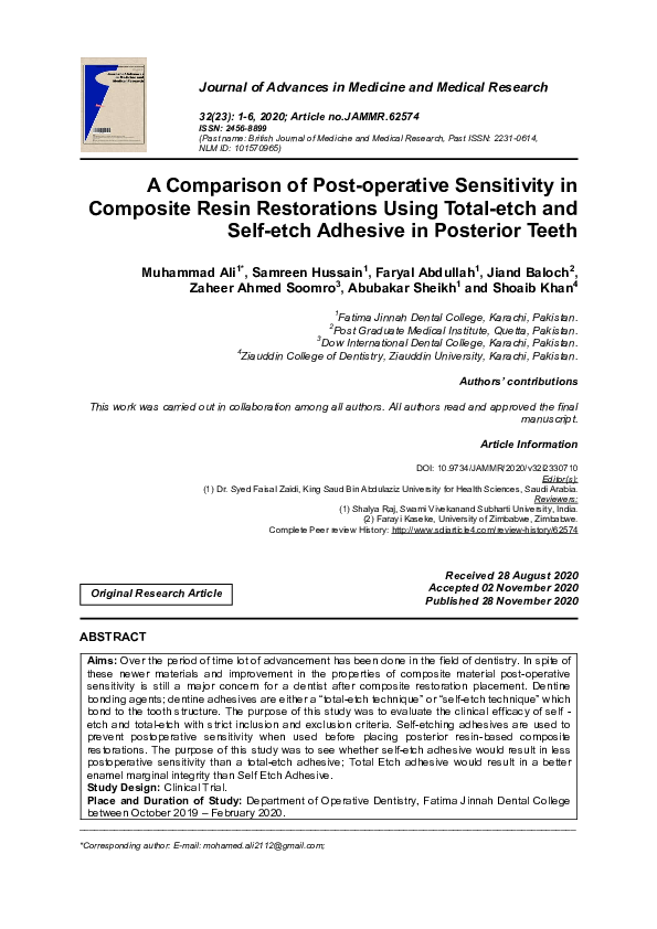 (PDF) A Comparison of Post-operative Sensitivity in Composite Resin ...