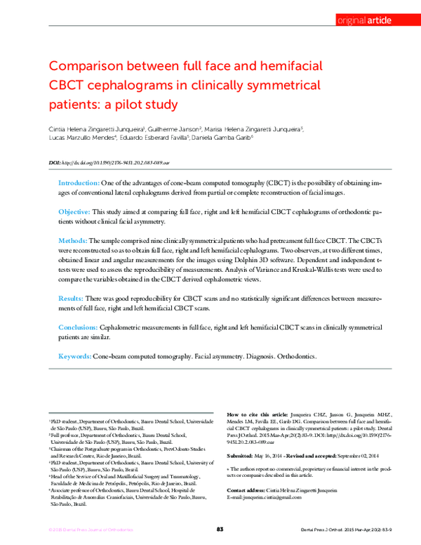 (PDF) Comparison between full face and hemifacial CBCT cephalograms in ...