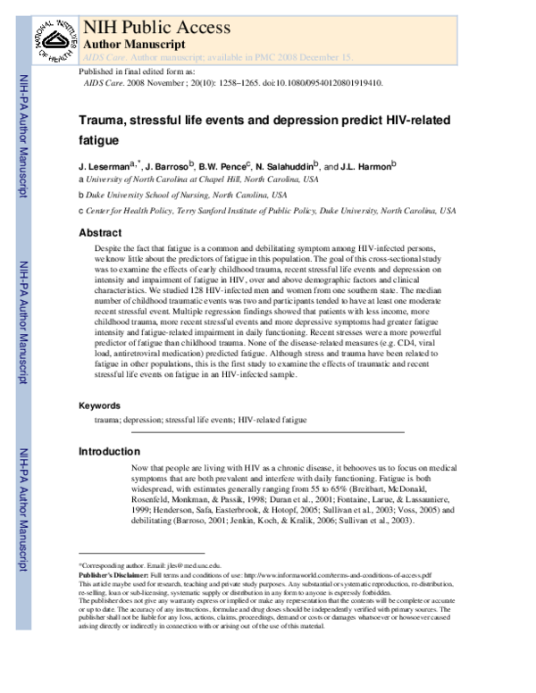 (PDF) Trauma, stressful life events and depression predict HIV-related ...