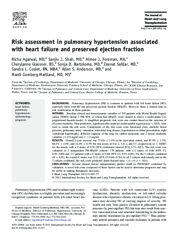 (PDF) Risk assessment in pulmonary hypertension associated with heart ...