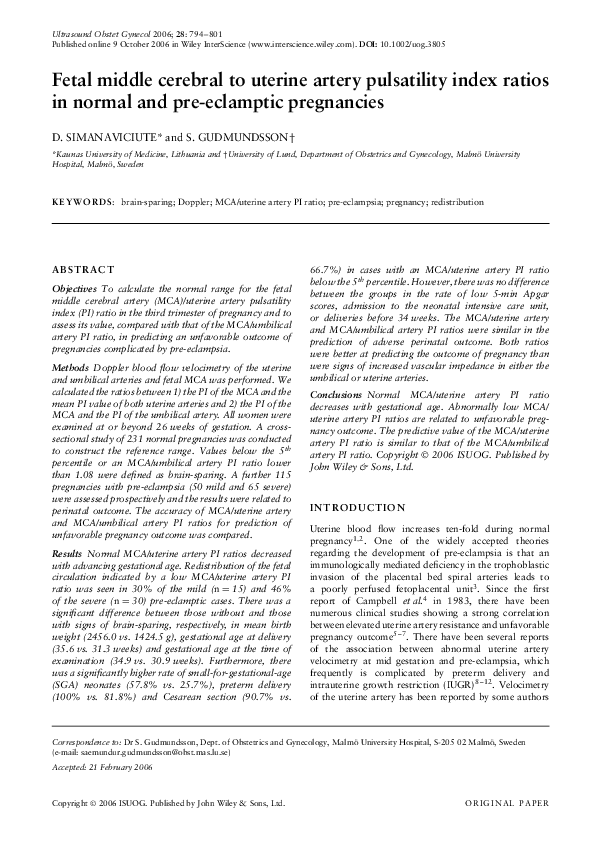 (PDF) Fetal middle cerebral to uterine artery pulsatility index ratios ...