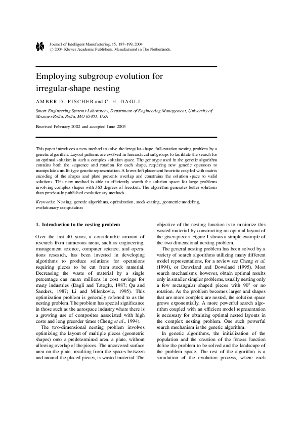 Pdf Employing Subgroup Evolution For Irregular Shape Nesting Cihan H Dagli 