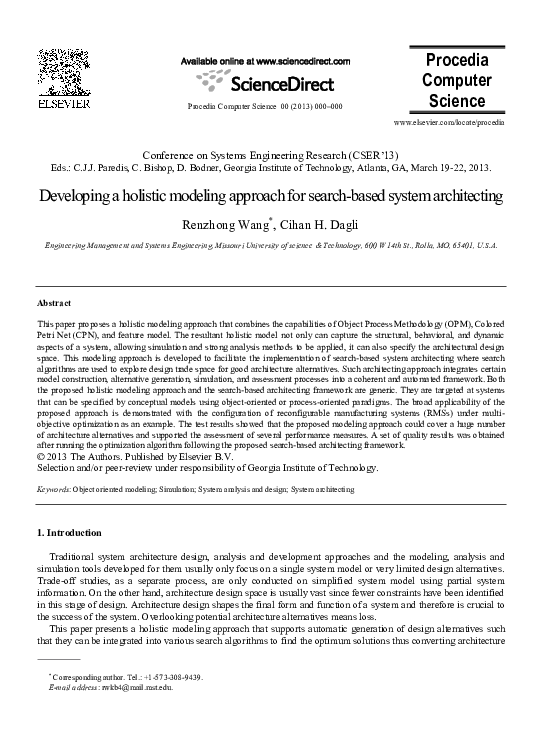 Pdf Developing A Holistic Modeling Approach For Search Based System Architecting