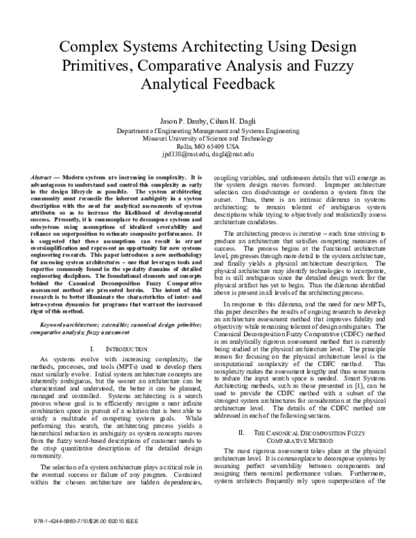 (PDF) Complex systems architecting using design primitives, comparative analysis and fuzzy ...