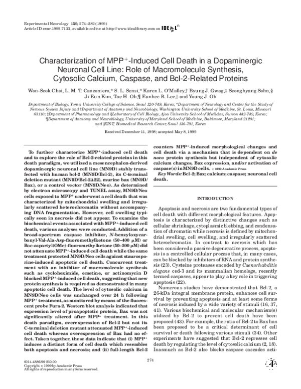 (PDF) Characterization of MPP+-Induced Cell Death in a Dopaminergic ...