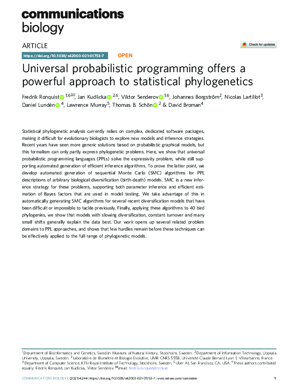 (PDF) Universal probabilistic programming offers a powerful approach to ...
