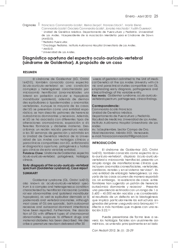 (PDF) Diagnóstico oportuno del espectro oculo-aurículo-vertebral (síndrome de Goldenhar). A ...
