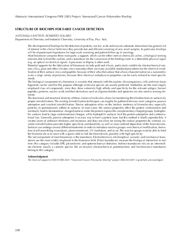 (PDF) Structure of Biochips for Early Cancer Detection