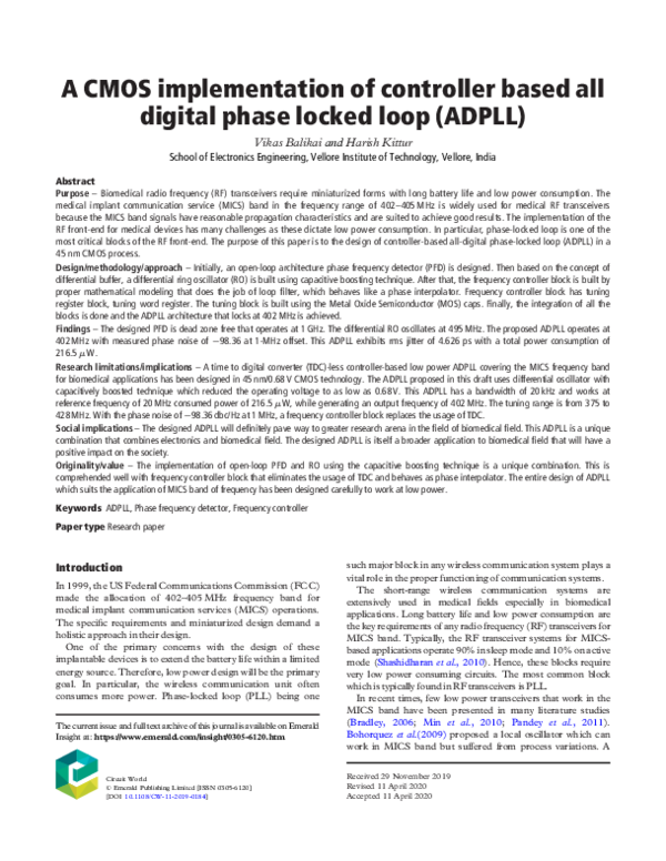 (PDF) A CMOS implementation of controller based all digital phase ...