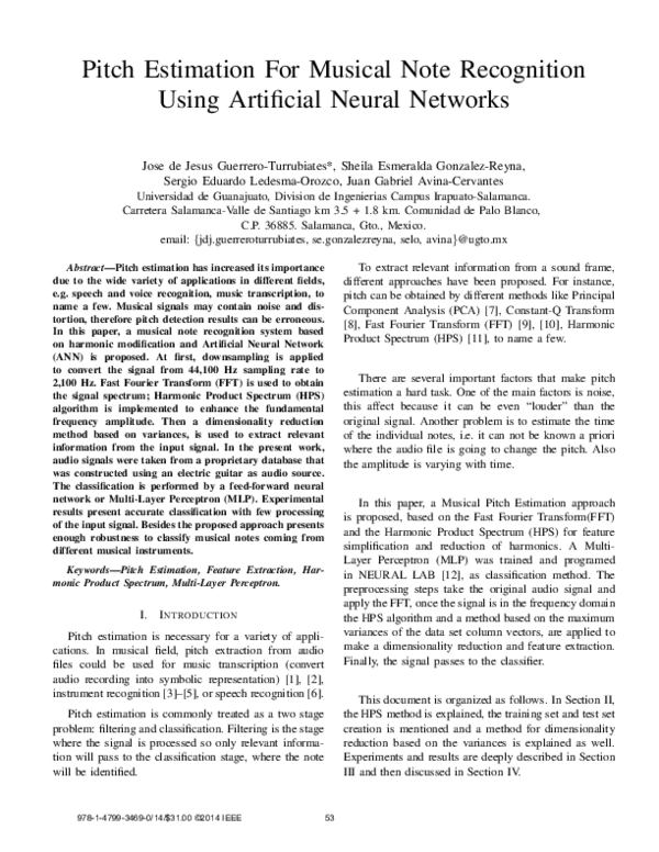 (PDF) Pitch estimation for musical note recognition using Artificial ...