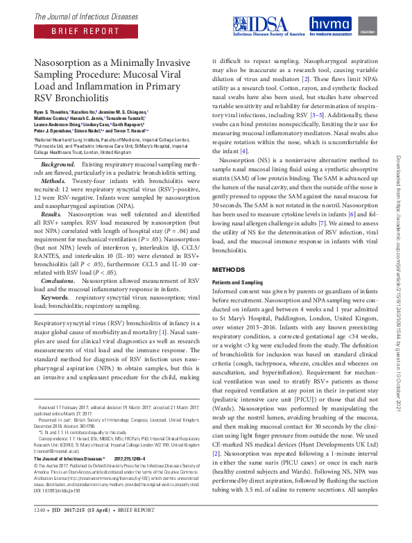 (PDF) Nasosorption as a Minimally Invasive Sampling Procedure: Mucosal ...