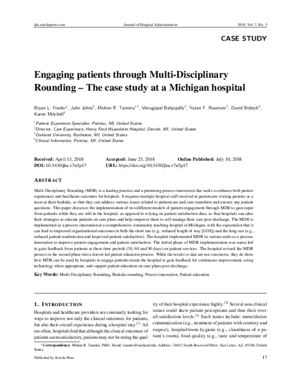 (PDF) Engaging patients through Multi-Disciplinary Rounding – The case ...