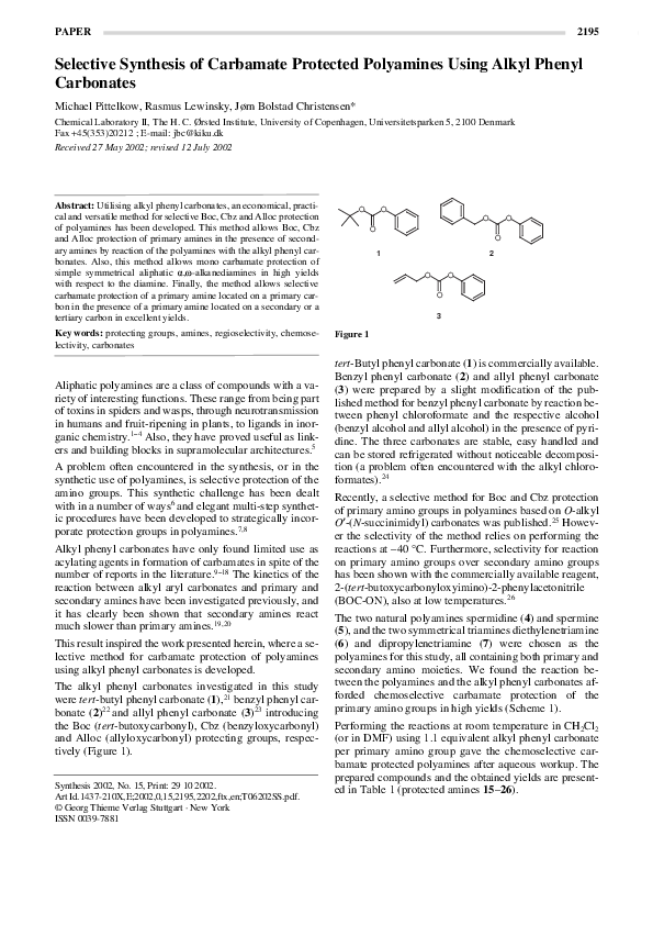 (PDF) Selective Synthesis of Carbamate Protected Polyamines Using Alkyl ...