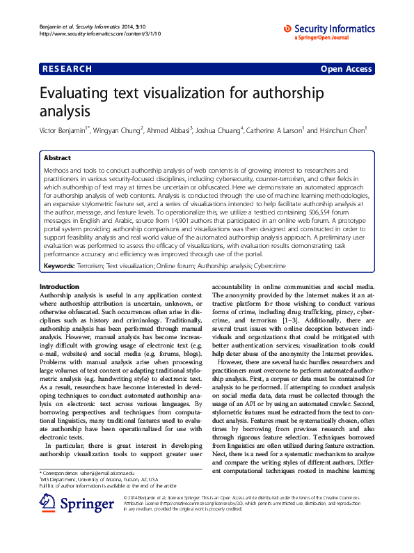 (PDF) Evaluating text visualization for authorship analysis