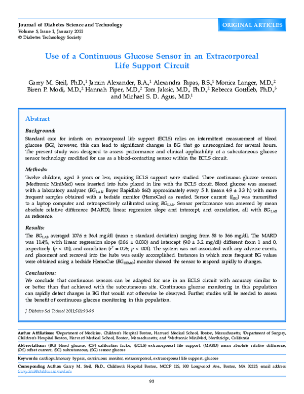 (PDF) Use of a Continuous Glucose Sensor in an Extracorporeal Life ...