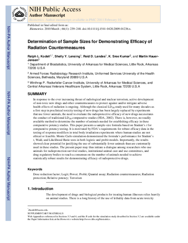 (PDF) Determination of Sample Sizes for Demonstrating Efficacy of ...