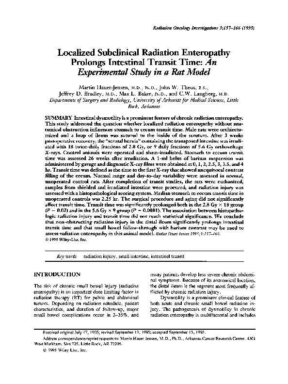 (PDF) Localized subclinical radiation enteropathy prolongs intestinal ...