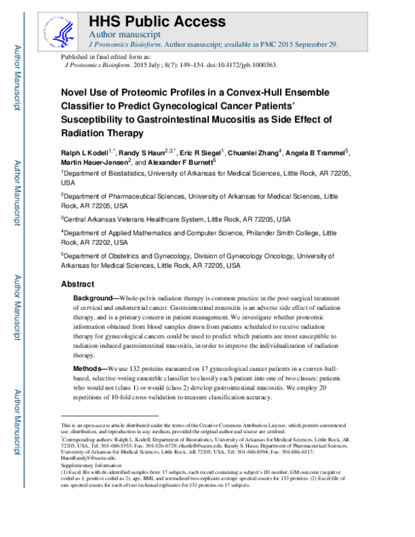 (PDF) Novel Use of Proteomic Profiles in a Convex-Hull Ensemble Classifier to Predict ...