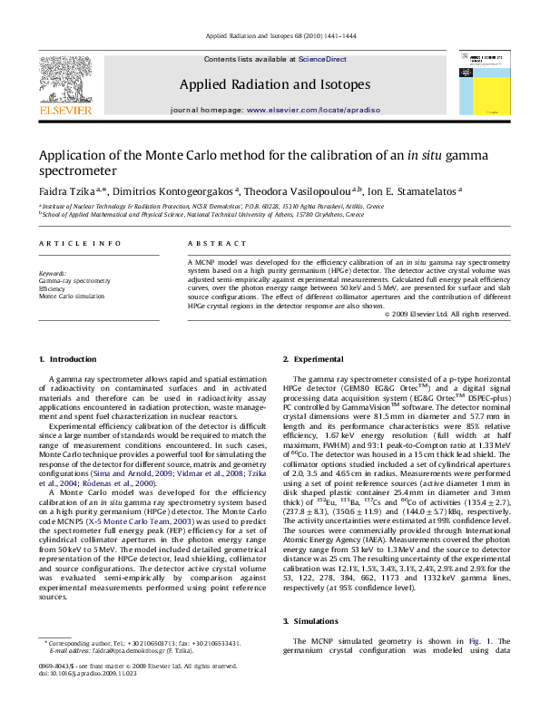 Pdf Application Of The Monte Carlo Method For The Calibration Of An In Situ Gamma Spectrometer