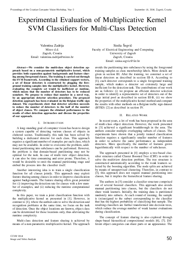 (PDF) Experimental Evaluation of Multiplicative Kernel SVM Classifiers for Multi-Class Detection