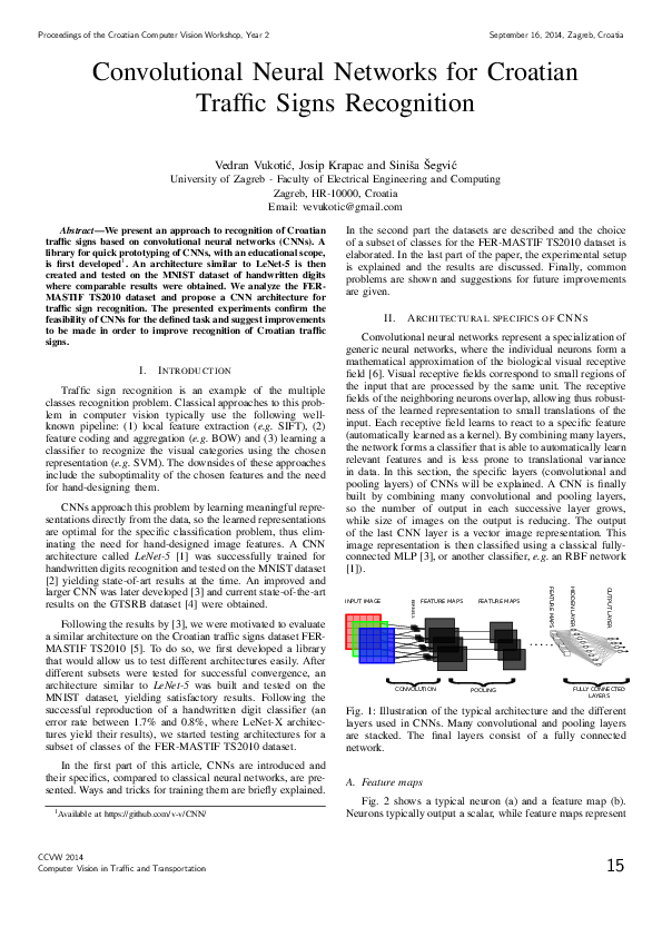 (PDF) Convolutional Neural Networks for Croatian Traffic Signs Recognition