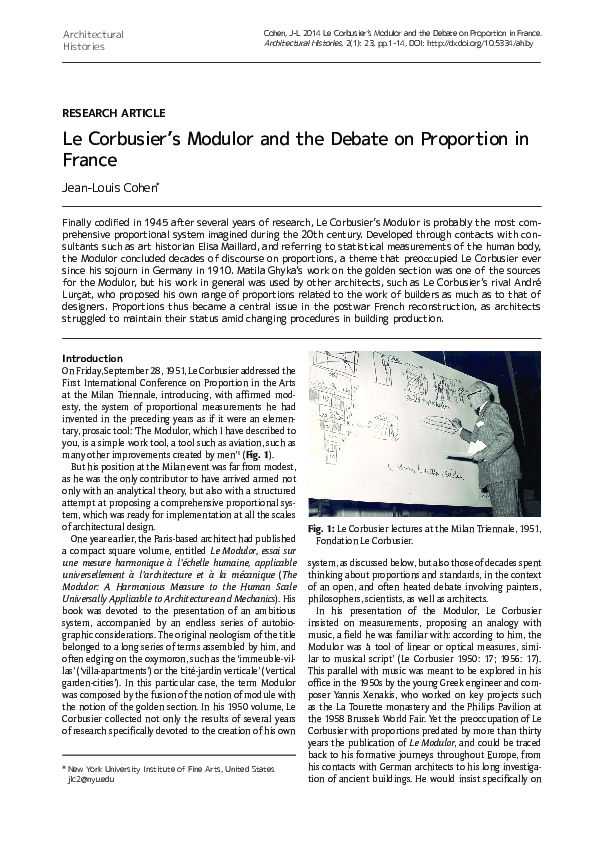 (PDF) Le Corbusier’s Modulor and the Debate on Proportion in France