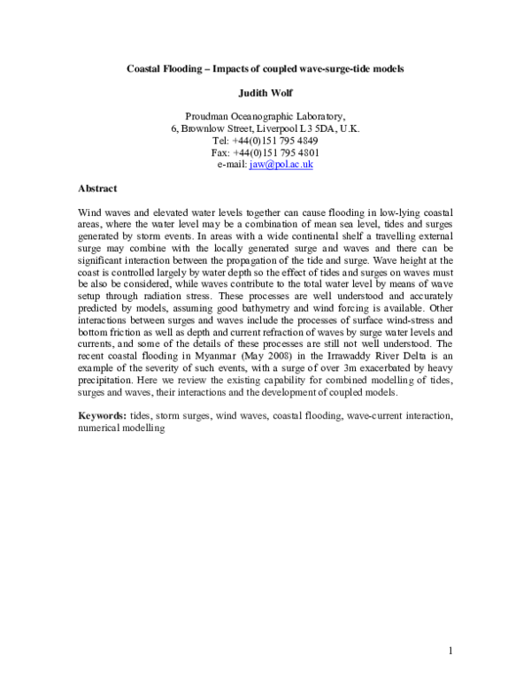 (PDF) Coastal flooding: impacts of coupled wave–surge–tide models