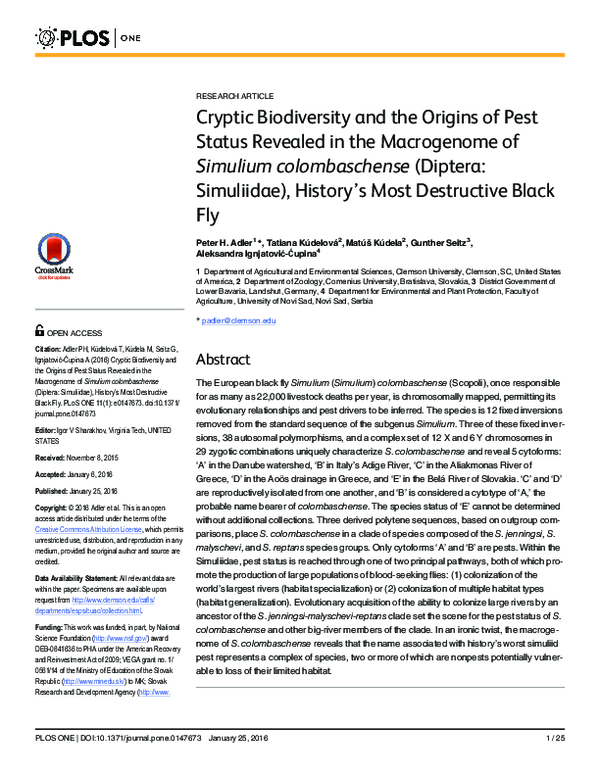 (PDF) Cryptic Biodiversity and the Origins of Pest Status Revealed in ...