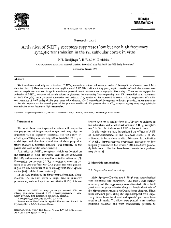 (PDF) Activation of 5-HTIB receptors suppresses low but not high ...