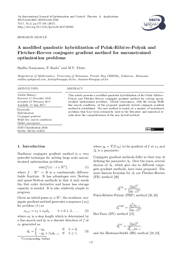 (PDF) A modified quadratic hybridization of Polak-Ribiere-Polyak and Fletcher-Reeves conjugate ...