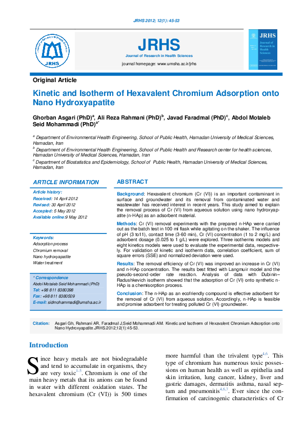 (PDF) Kinetic and Isotherm of Hexavalent Chromium Adsorption onto Nano ... (PDF) Kinetic and Isotherm of Hexavalent Chromium Adsorption onto Nano ...
