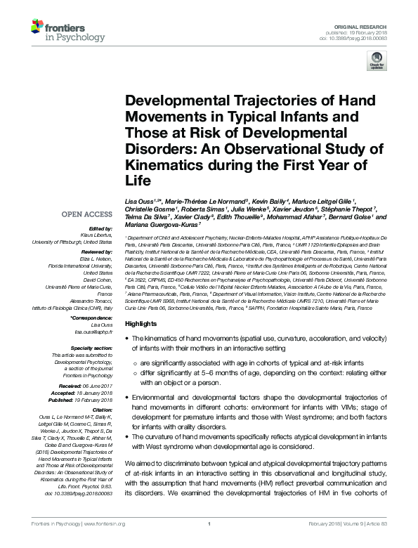 (PDF) Developmental Trajectories of Hand Movements in Typical Infants ...