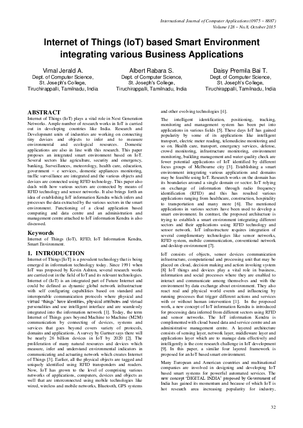 (PDF) Internet of Things (IoT) based Smart Environment integrating various Business Applications