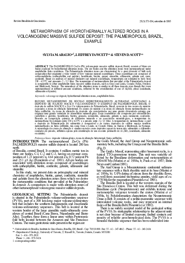 (PDF) Metamorphism of Hydrothermally Altered Rocks in a Volcanogenic ...